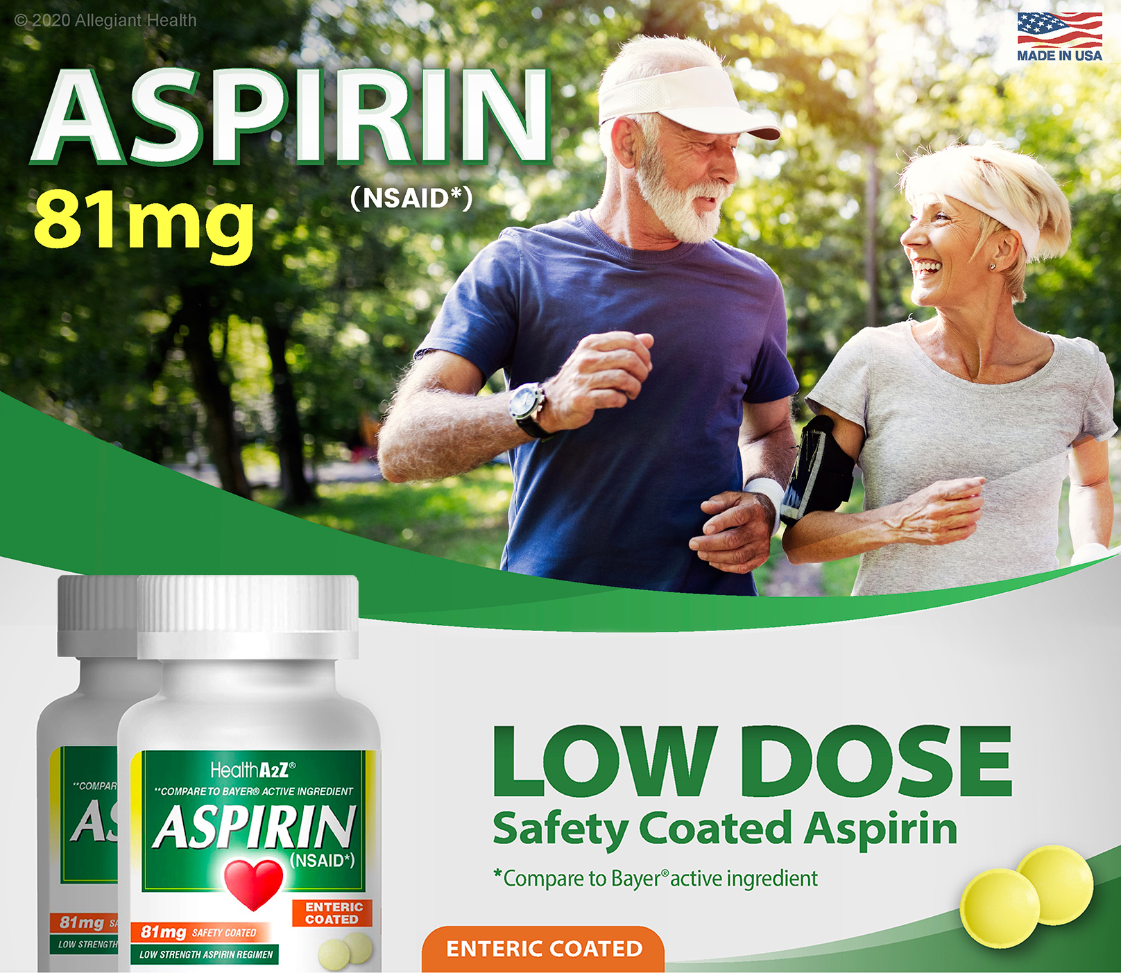 Aspirin 81mg Low Strength, Enteric Coated, 300 Tablets – HealthA2Z