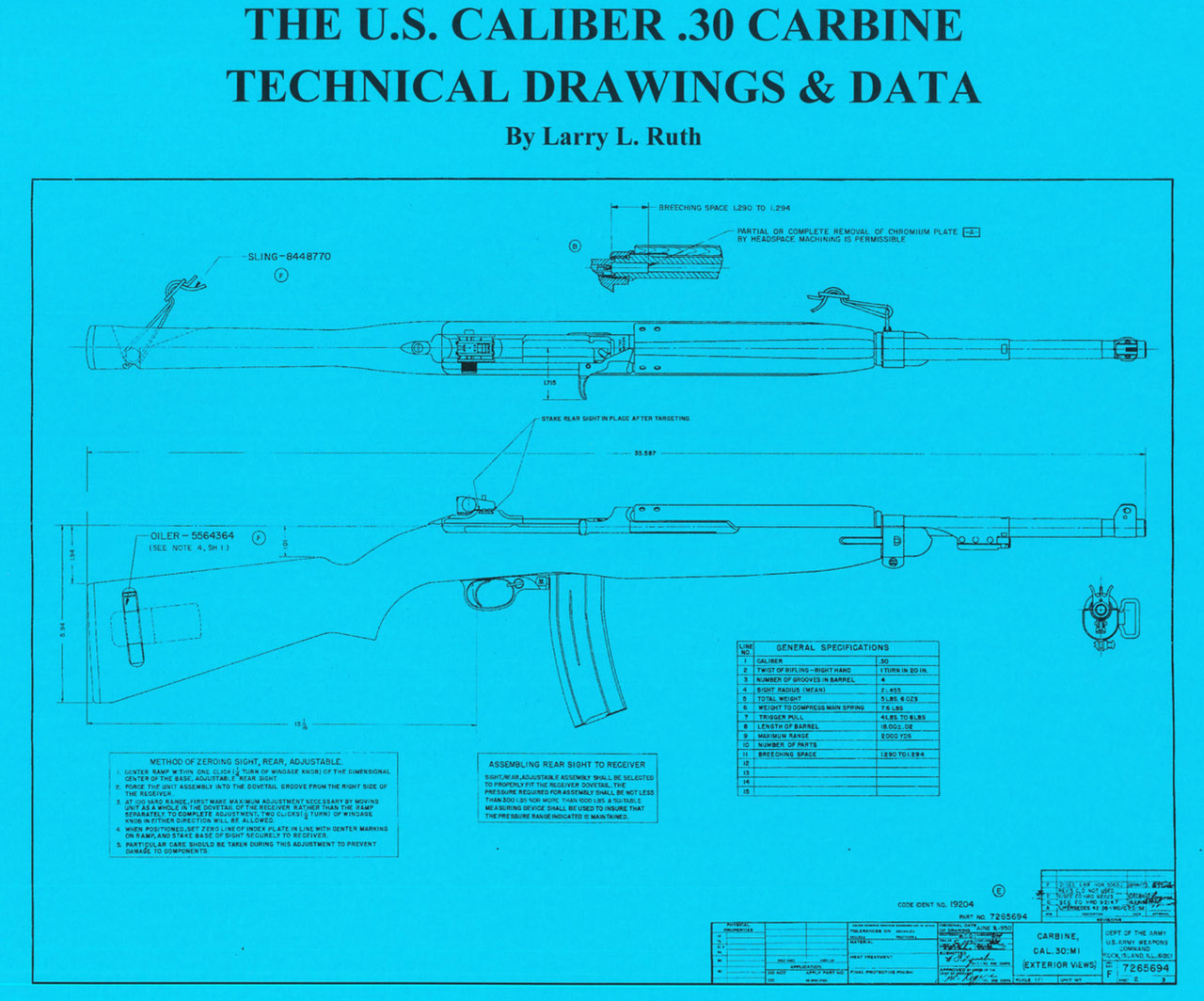 USGI U.S. M1 30 Cal Carbine Blueprints - Reprint