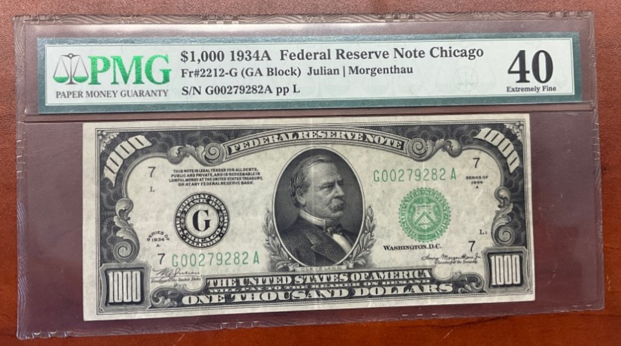 1000 BILL FEDERAL RESERVE NOTE PMG COLLECTOR RARE U.S 1934