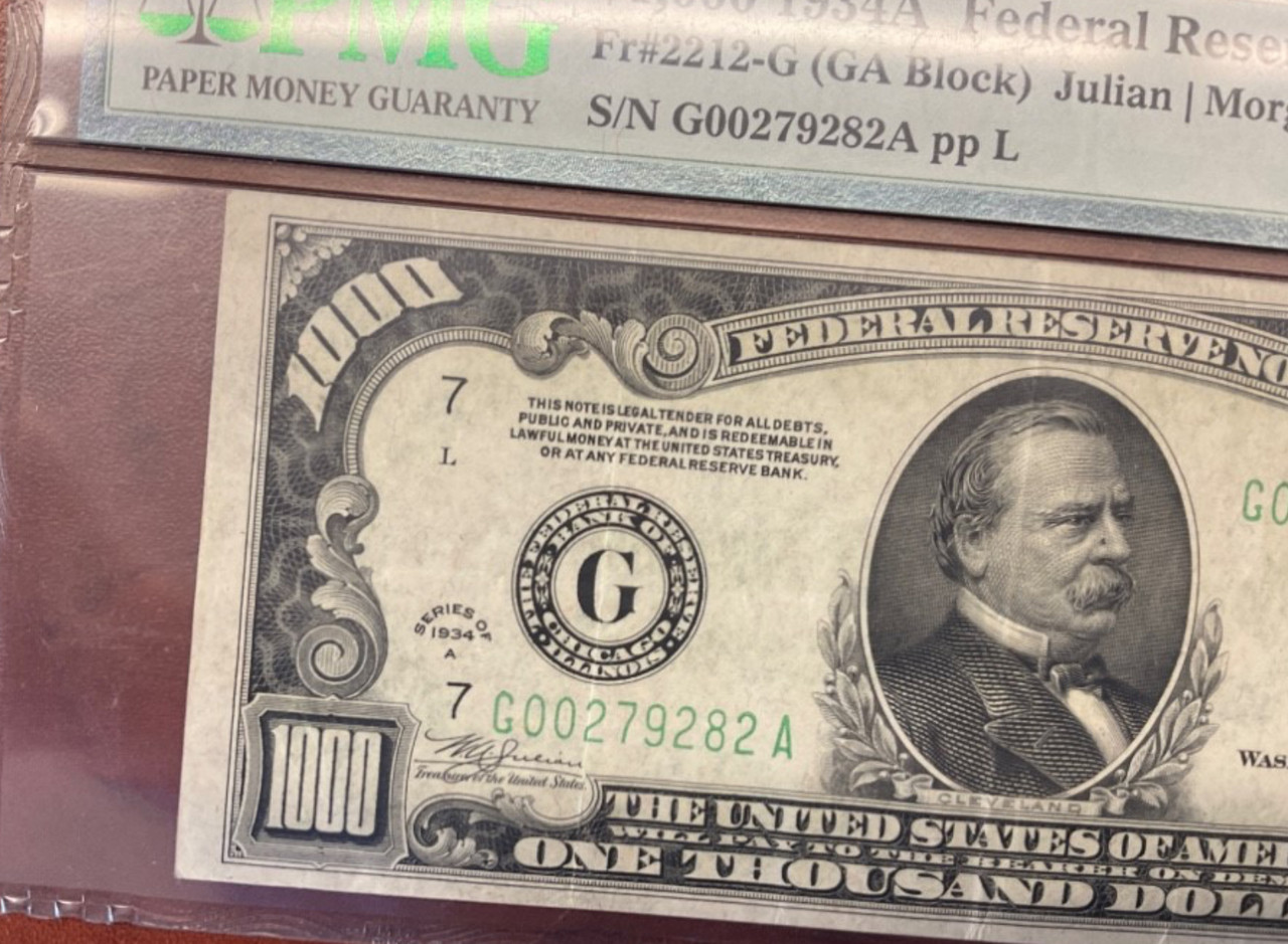 1000 BILL FEDERAL RESERVE NOTE PMG COLLECTOR RARE U.S 1934