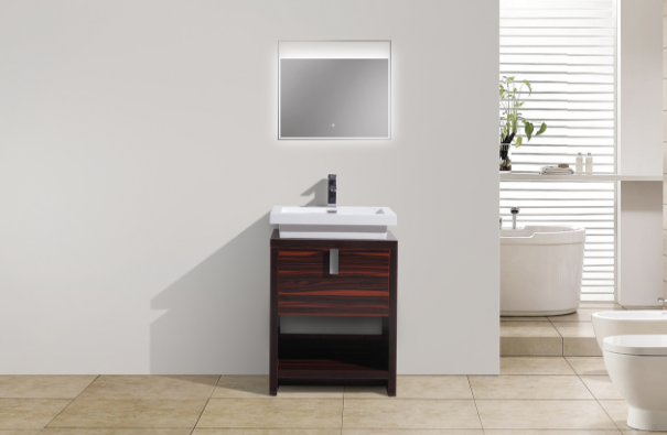 LEVI 24 " HIGH GLOSS ROSE WALNUT MODERN BATHROOM VANITY W/ CUBBY HOLE ...