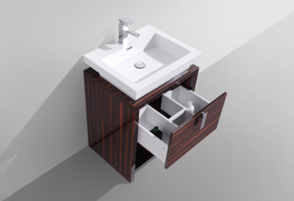 LEVI 24 " HIGH GLOSS ROSE WALNUT MODERN BATHROOM VANITY W/ CUBBY HOLE ...