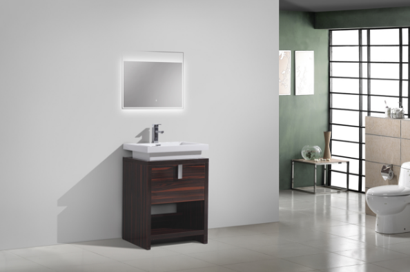 LEVI 24 " HIGH GLOSS ROSE WALNUT MODERN BATHROOM VANITY W/ CUBBY HOLE ...