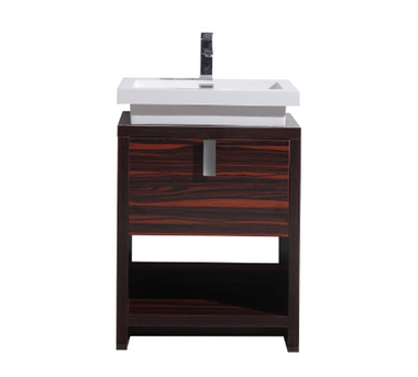 LEVI 24 " HIGH GLOSS ROSE WALNUT MODERN BATHROOM VANITY W/ CUBBY HOLE ...