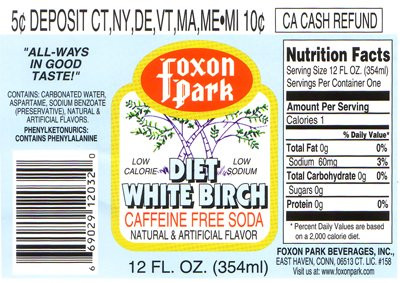 Foxon Park Diet White Birch Soda ( 12 oz. glass bottles ...