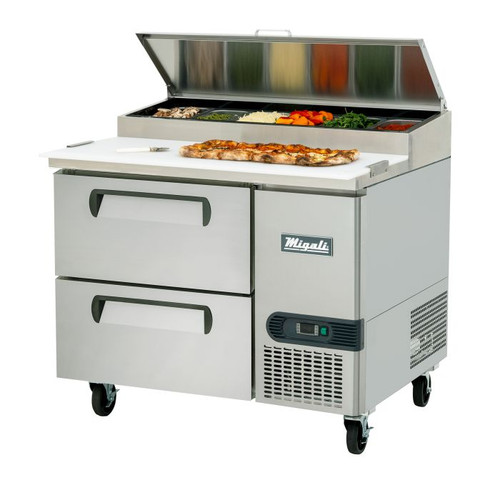 Migali C-PP44-D-HC - 44” Wide Pizza Prep Table with (2) Medium-Duty ...