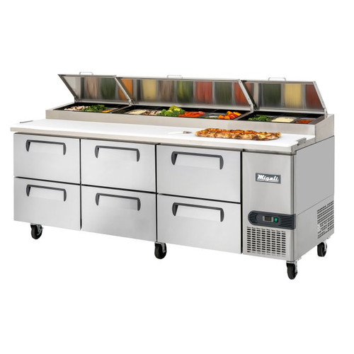 Migali C-PP93-D-HC - 93” Wide Pizza Prep Table with (6) Medium-Duty ...