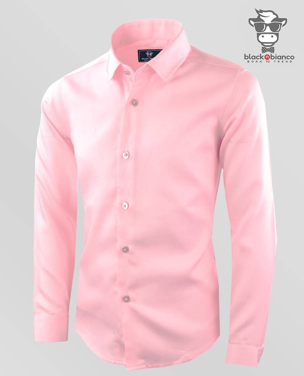 Black N Bianco Boys' Signature Button Down Sateen Light Pink Dress Shirt
