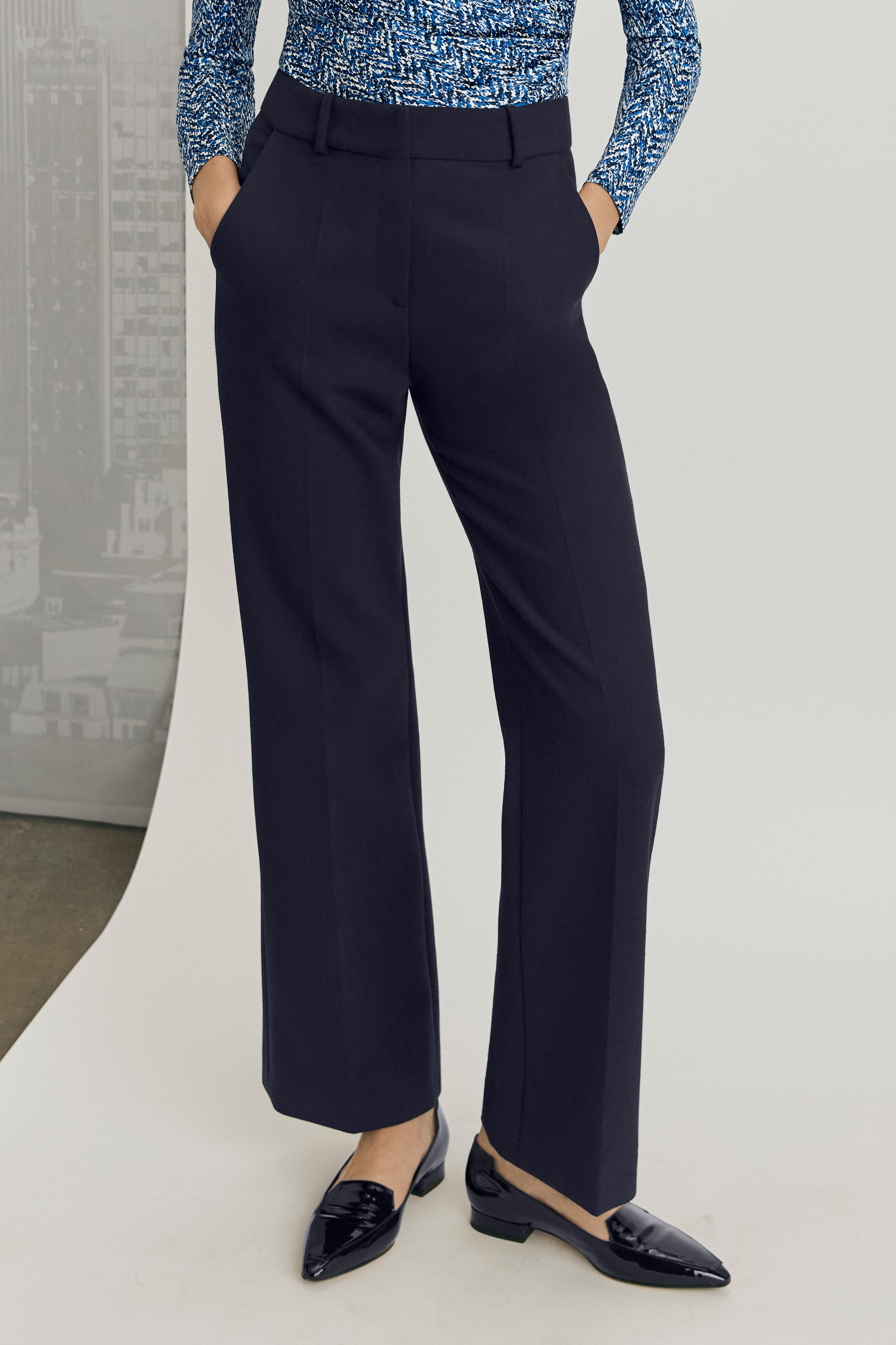 Ultimate Wool Alzira Straight Flared Trousers Navy - Welcome to the ...