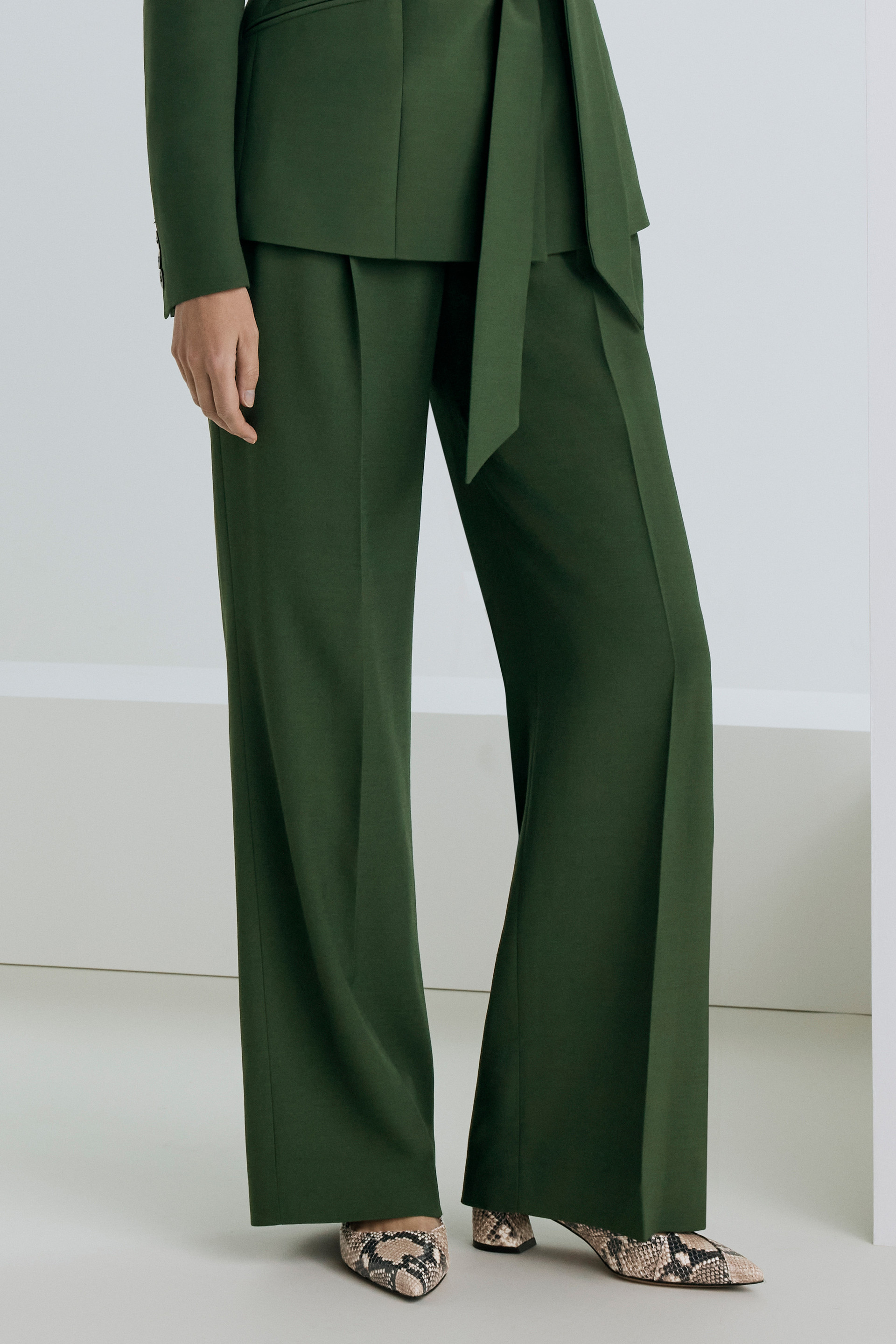 Rialto Wool Blend Wide-Leg Trousers Juniper Green - Welcome to the Fold LTD