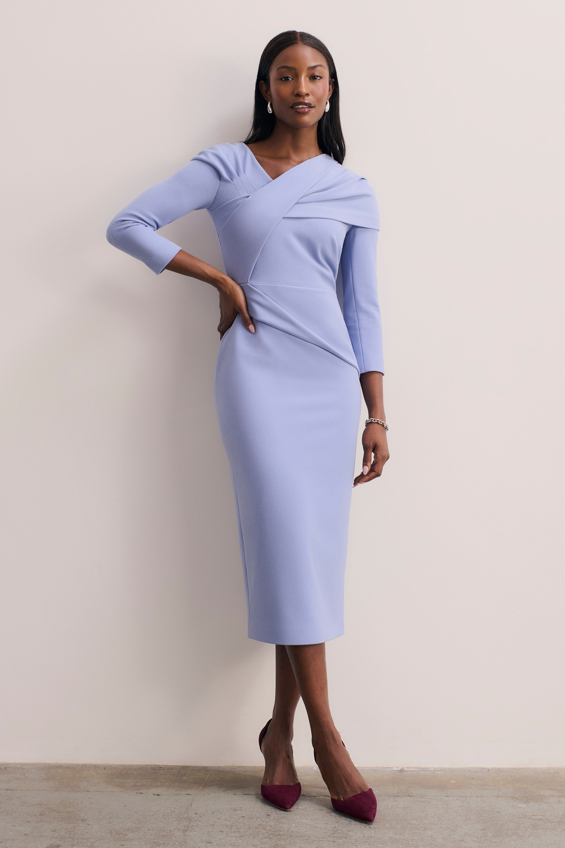 Iona Sculpt Stretch Crepe Dress Chalk Blue - Welcome to the Fold LTD