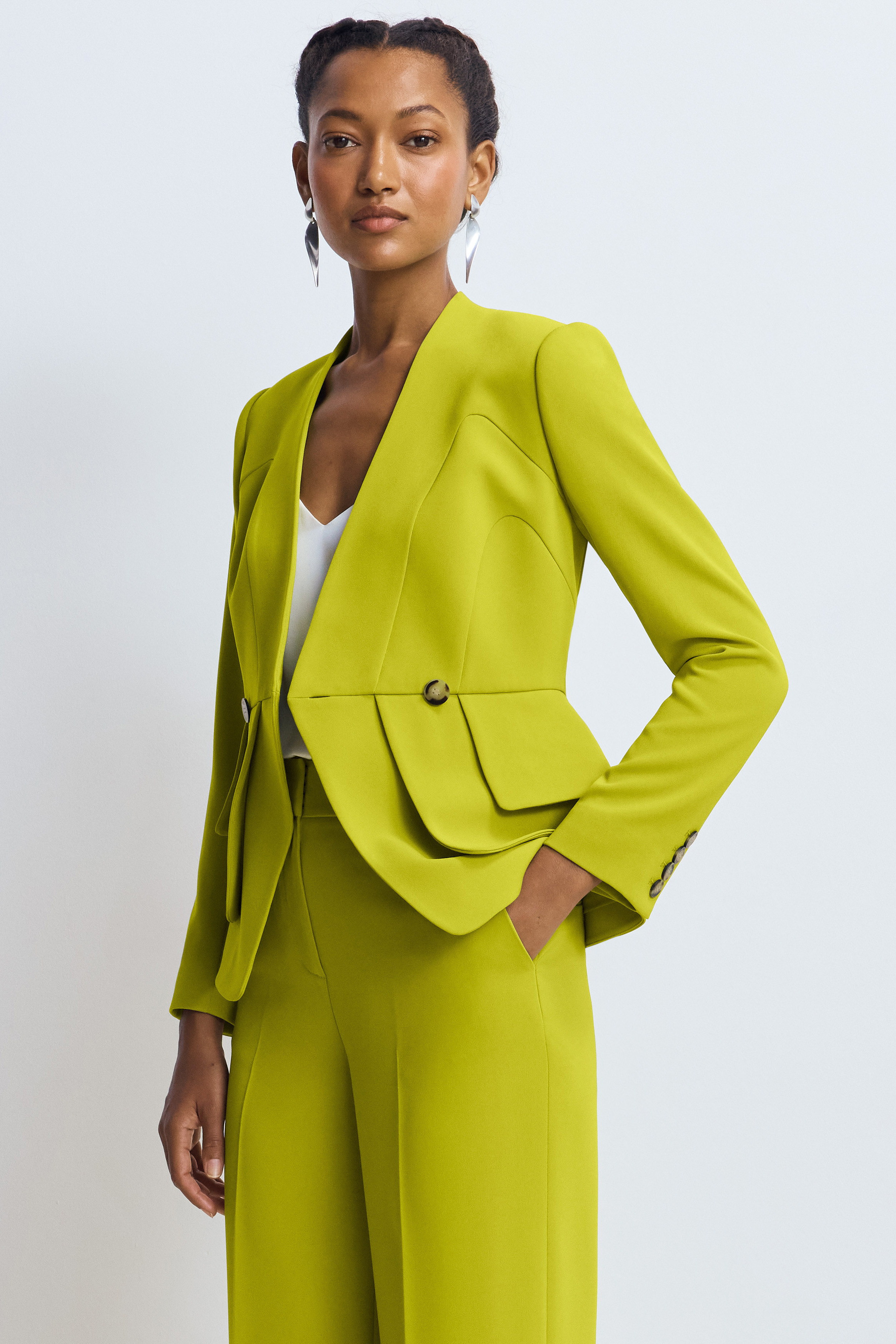 Doppio Crepe Henley Jacket Chartreuse - Welcome to the Fold LTD