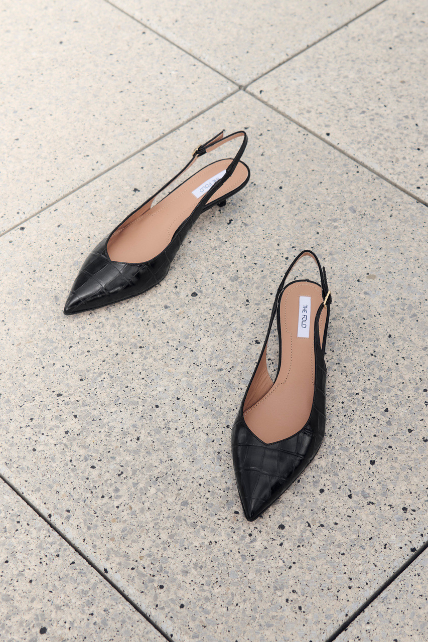 Piedmont Croc-Embossed Leather Heels 35 Black - Welcome to the Fold LTD