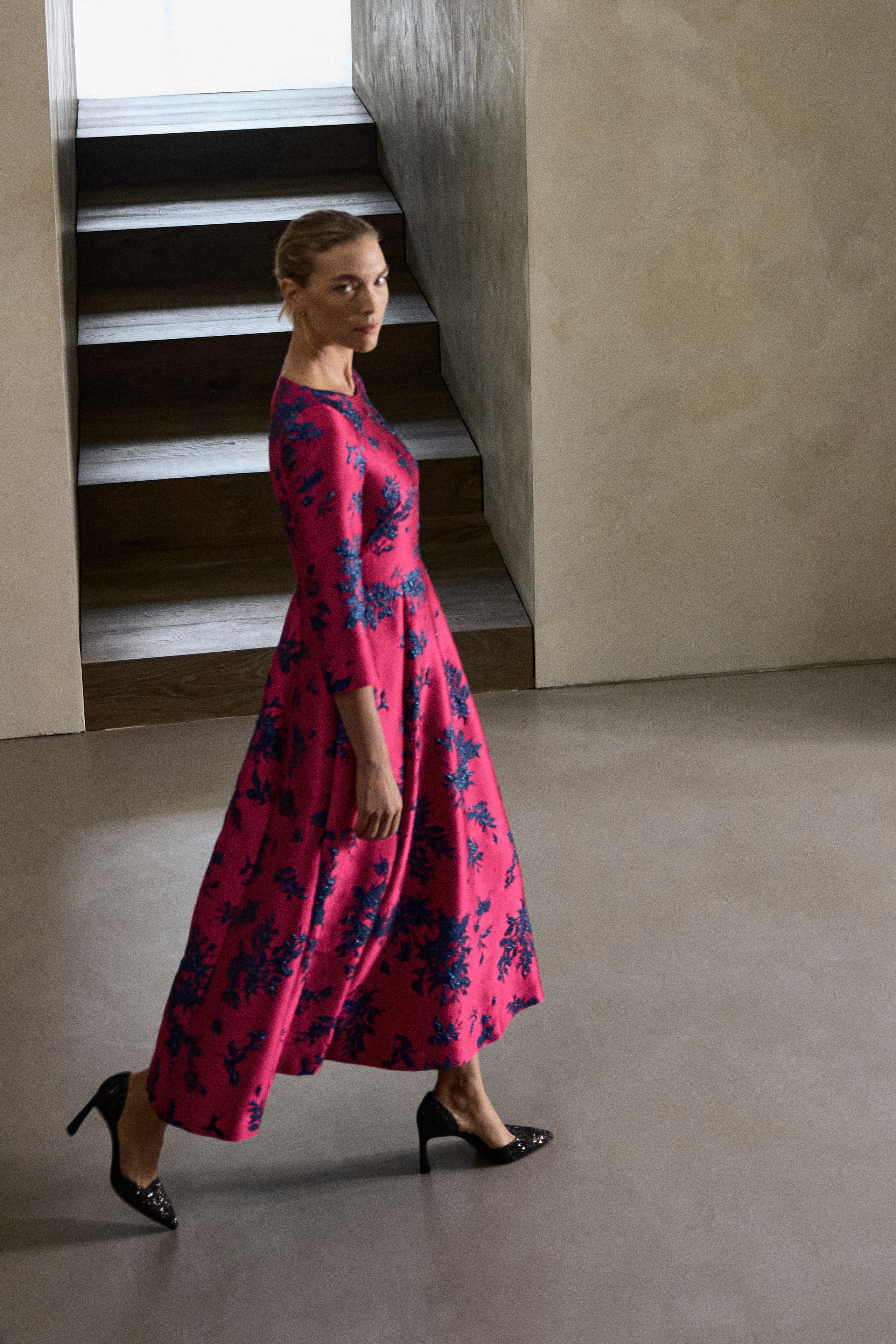 Adelfia Jacquard Midi Dress Fuchsia And Navy - Welcome to the Fold LTD