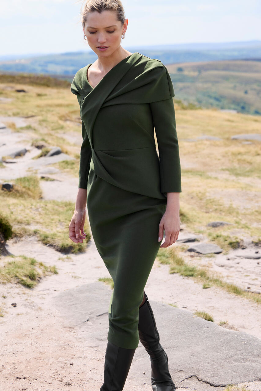 Iona Sculpt Stretch Crepe Dress Highland Green - Welcome to the Fold LTD