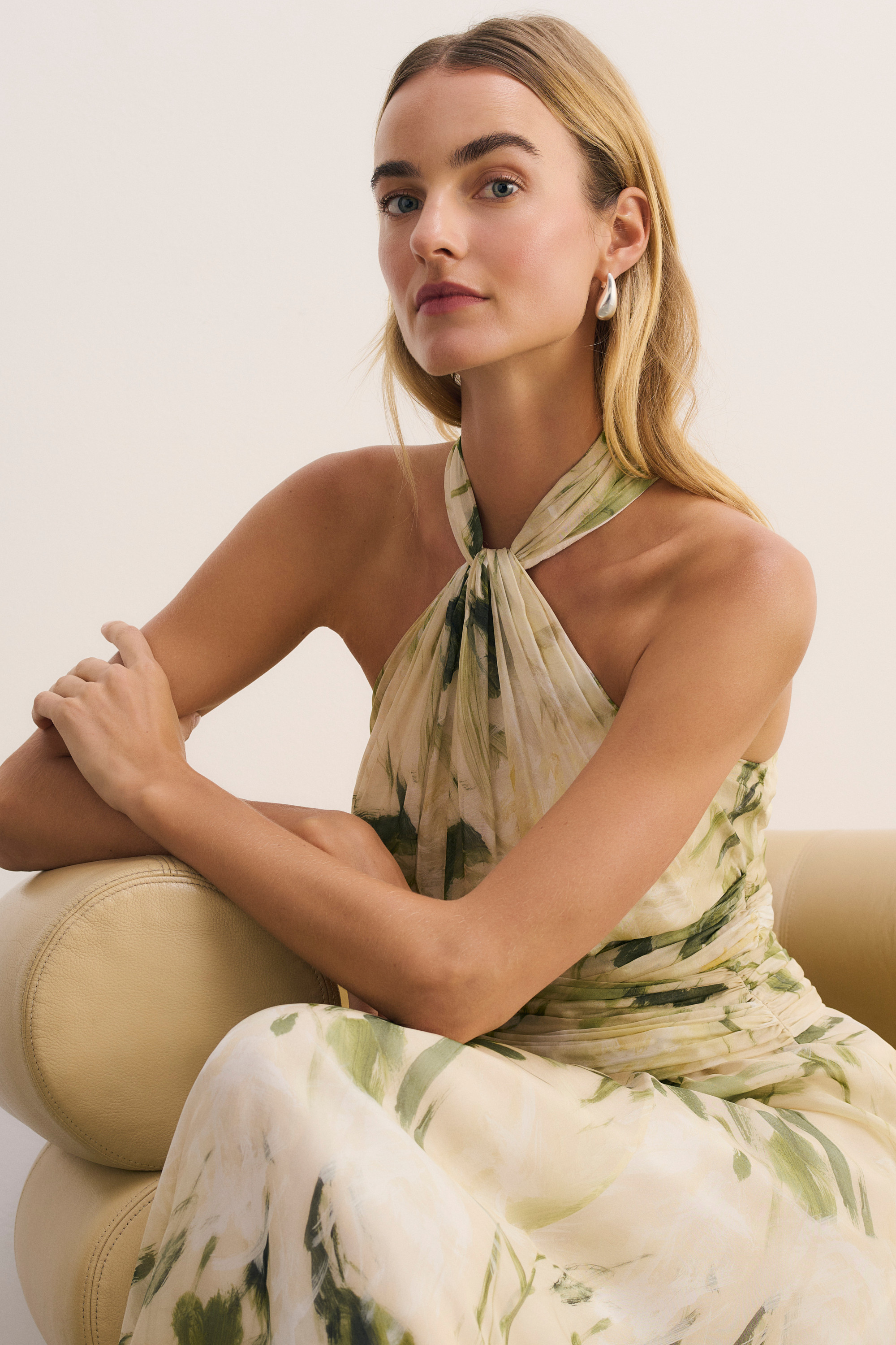 Rivara Silk Chiffon Maxi Dress Green And Ivory - Welcome to the Fold LTD