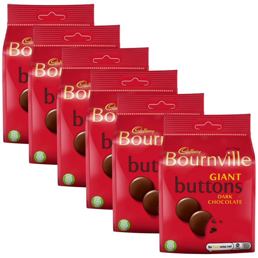 Cadbury Bournville Giant Buttons Dark Chocolate 110g - 6 Pack - MasMore