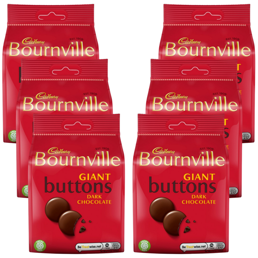 Cadbury Bournville Giant Buttons Dark Chocolate 110g - 6 Pack - MasMore