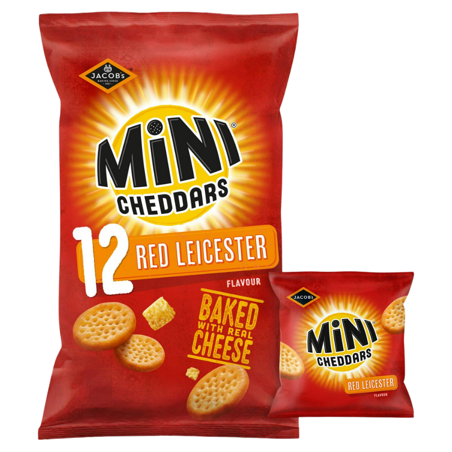Jacob's Mini Cheddars Red Leicester Baked Snacks Multipack (12x23g) - 4 ...