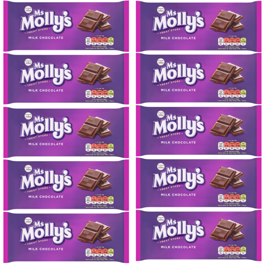 Ms Molly's Milk Chocolate Bar 100g - 10 Pack.