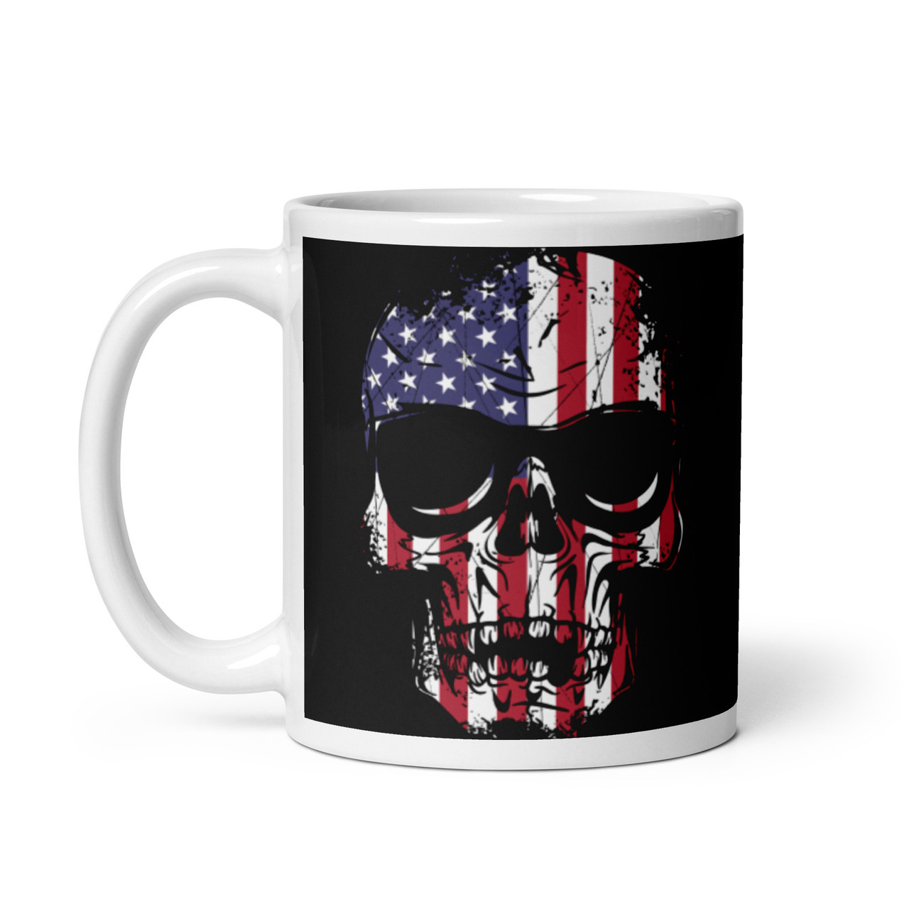 American Flag Skull White glossy mug - Meach's Military Memorabilia & More