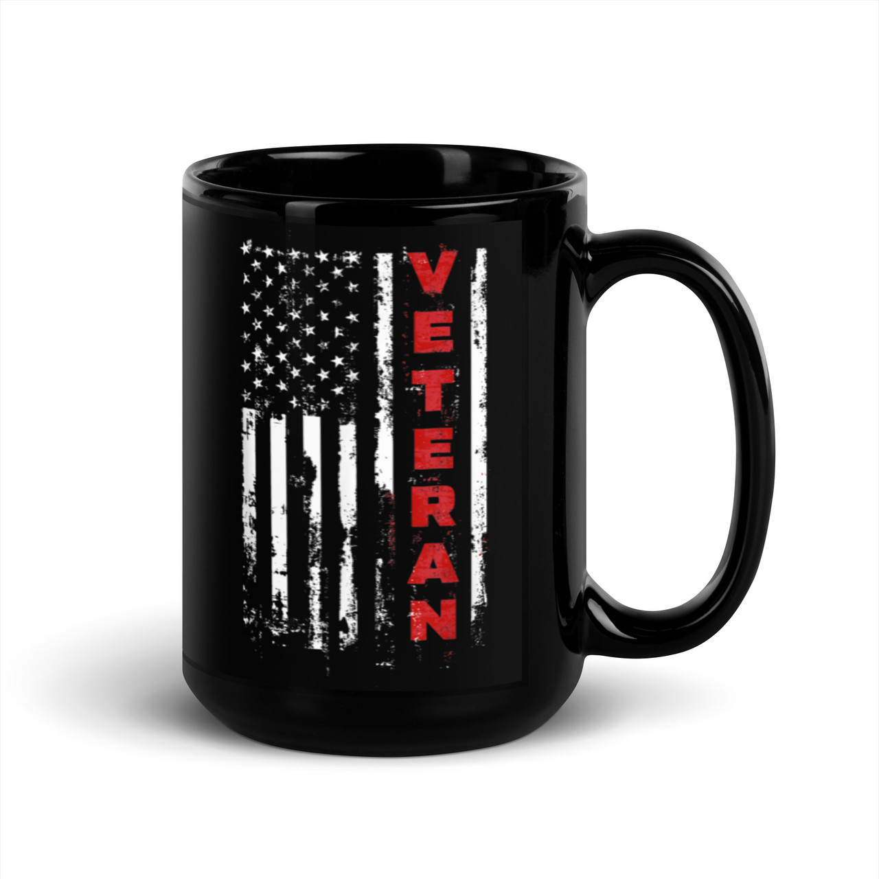 Veteran (US Flag) Black Glossy Mug - Meach's Military Memorabilia & More