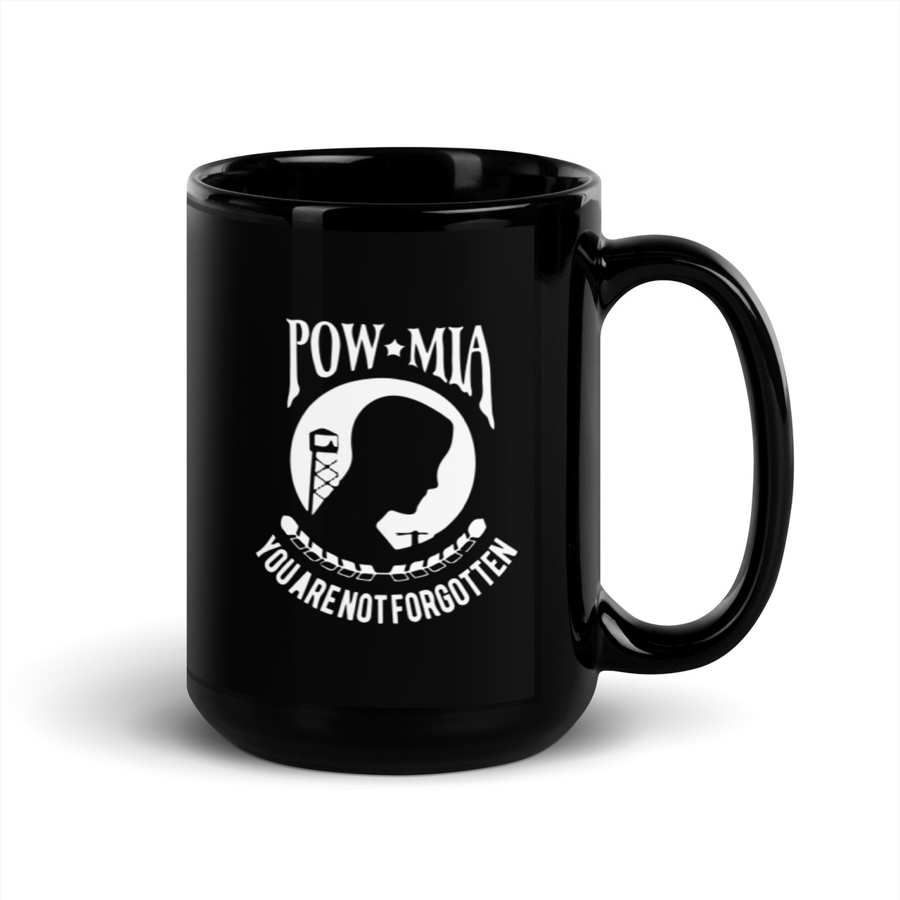 POW MIA Black Glossy Mug - Meach's Military Memorabilia & More