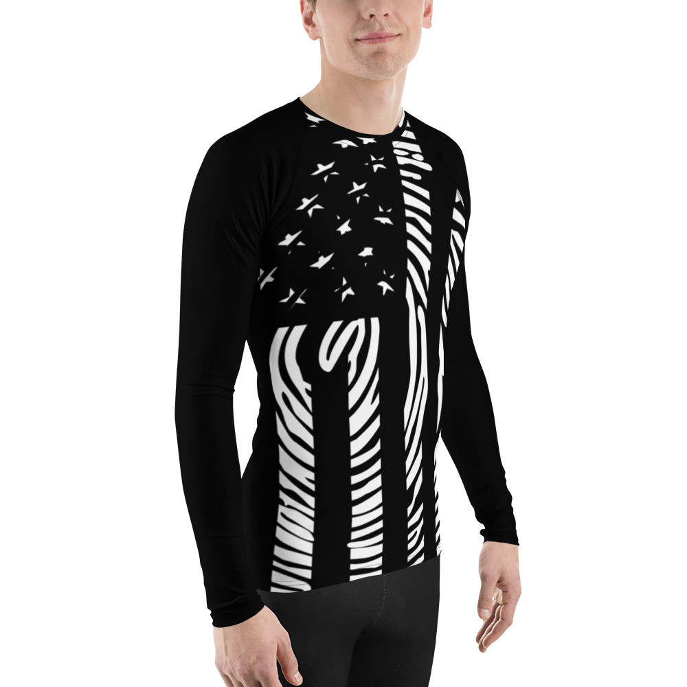 U.S. Flag B&W Finger PrintMen's Rash Guard - Meach's Military ...