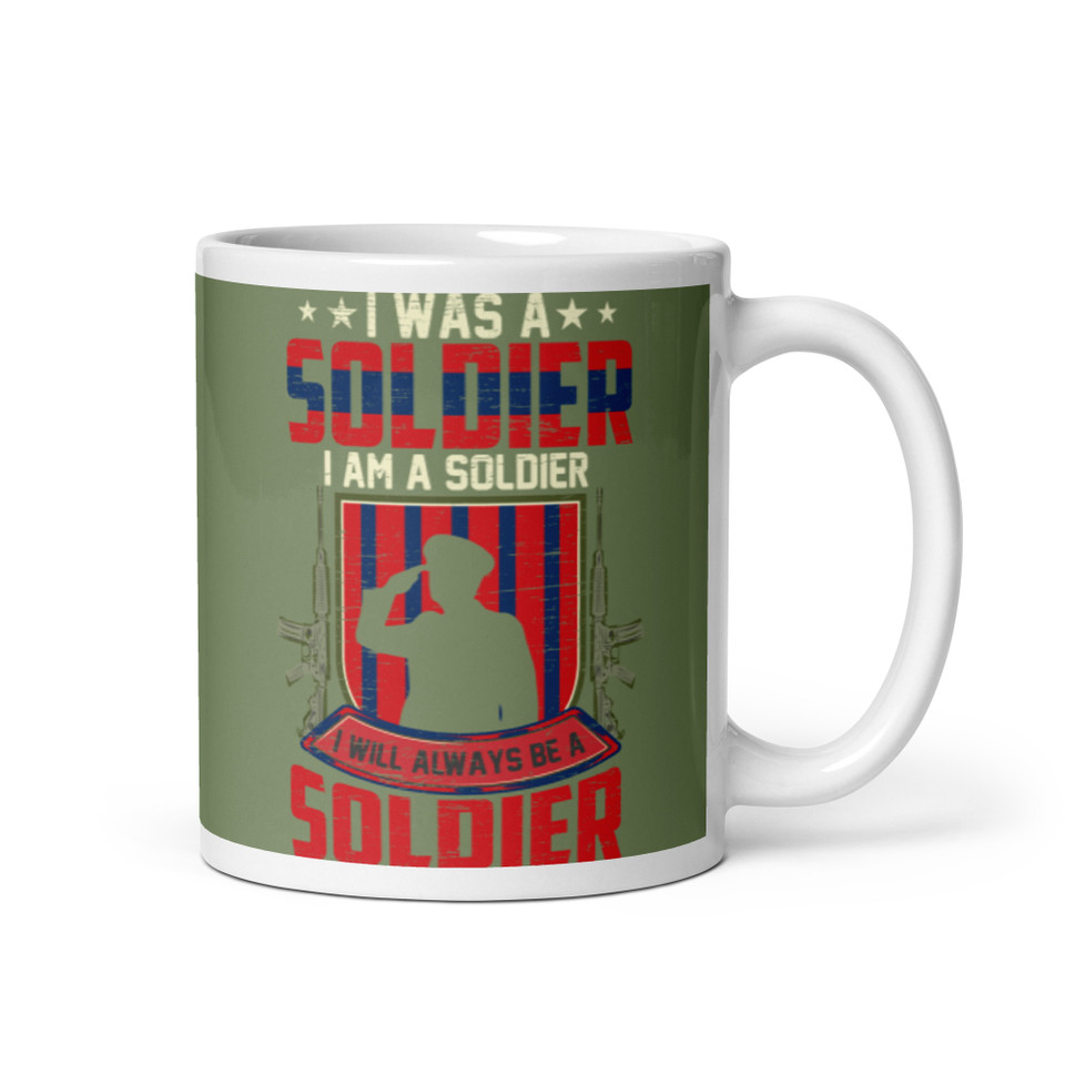 Soldier w/ Flag White glossy mug - Meach's Military Memorabilia & More