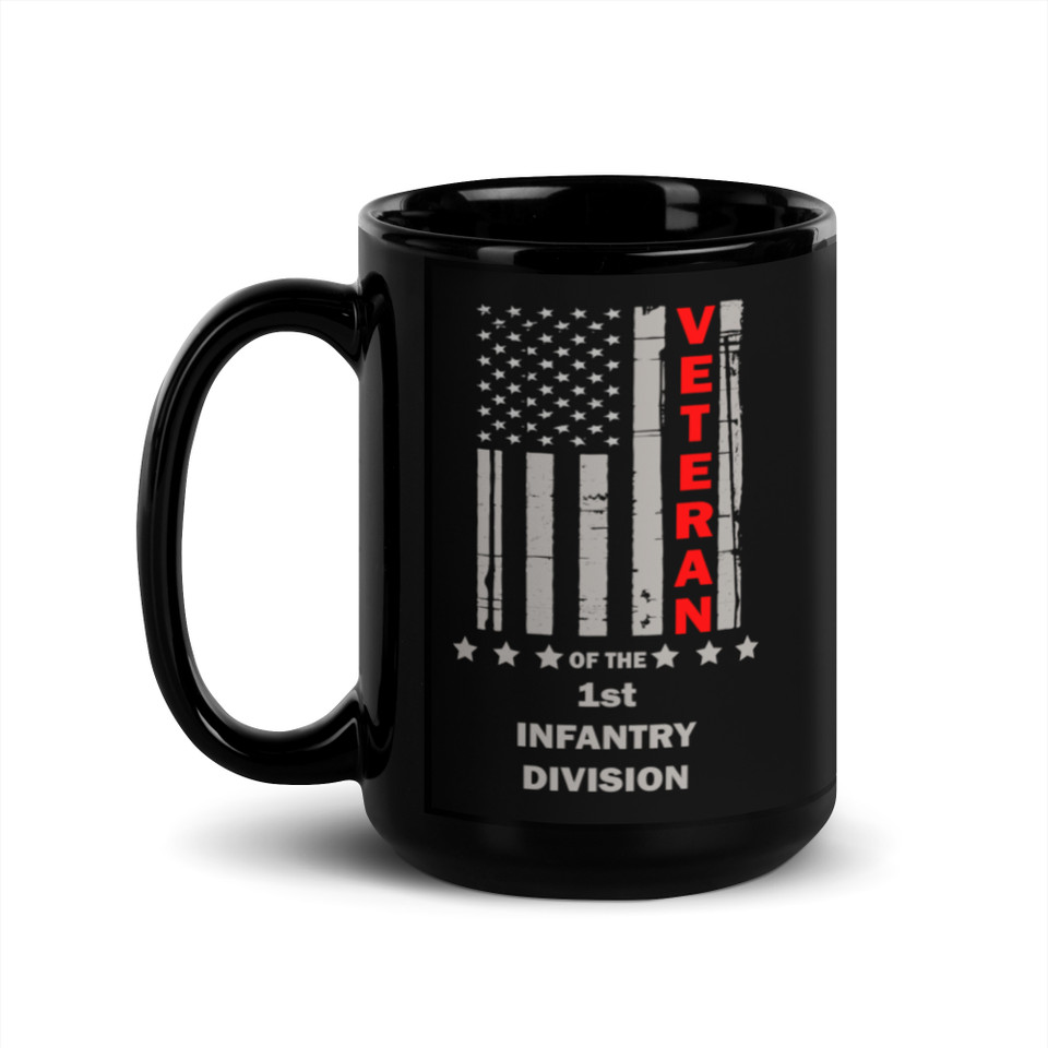 Veteran of the 1st Infantry Division Black Glossy Mug - Meach's ...