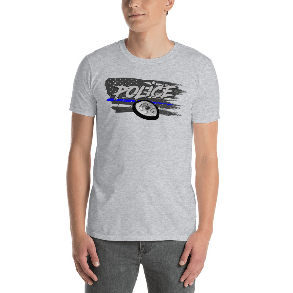 Police Badge (Police Blue Line) Short-Sleeve Unisex T-Shirt - Meach's ...