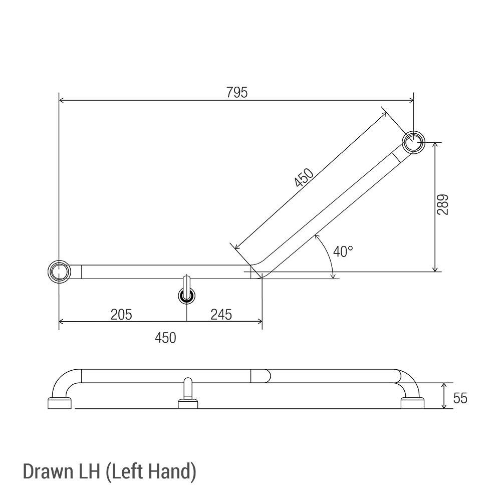 Hygienic Seal® 40° Ambulant Grab Rail 450mm x 450mm