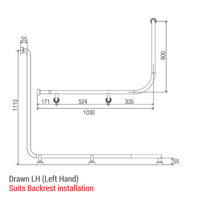 Hygienic Seal® Corner Grab Rail 1110mm x 1030mm x 600mm
