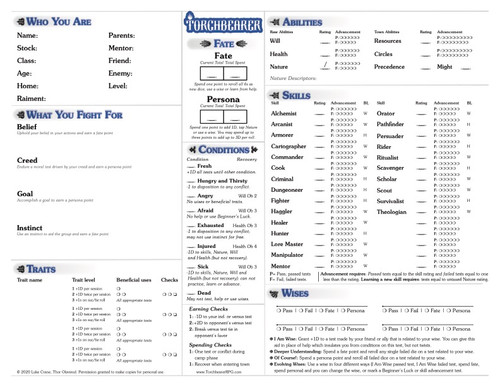 Torchbearer 2E Character Sheets PDF - Burning Wheel