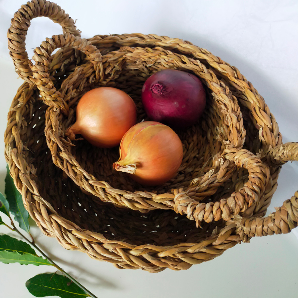 Pair of Round Hogla Seagrass Baskets with Handles - The Rustic Hut