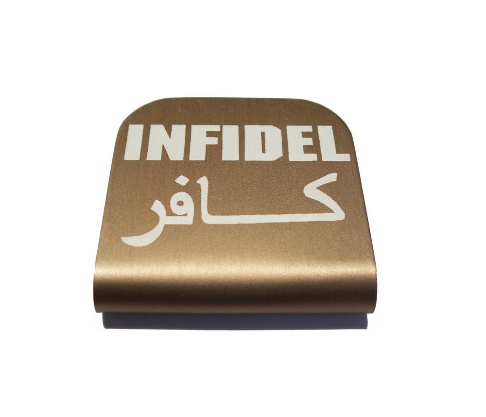 Infidel Arabic and English Hat Clip - Morale Tags