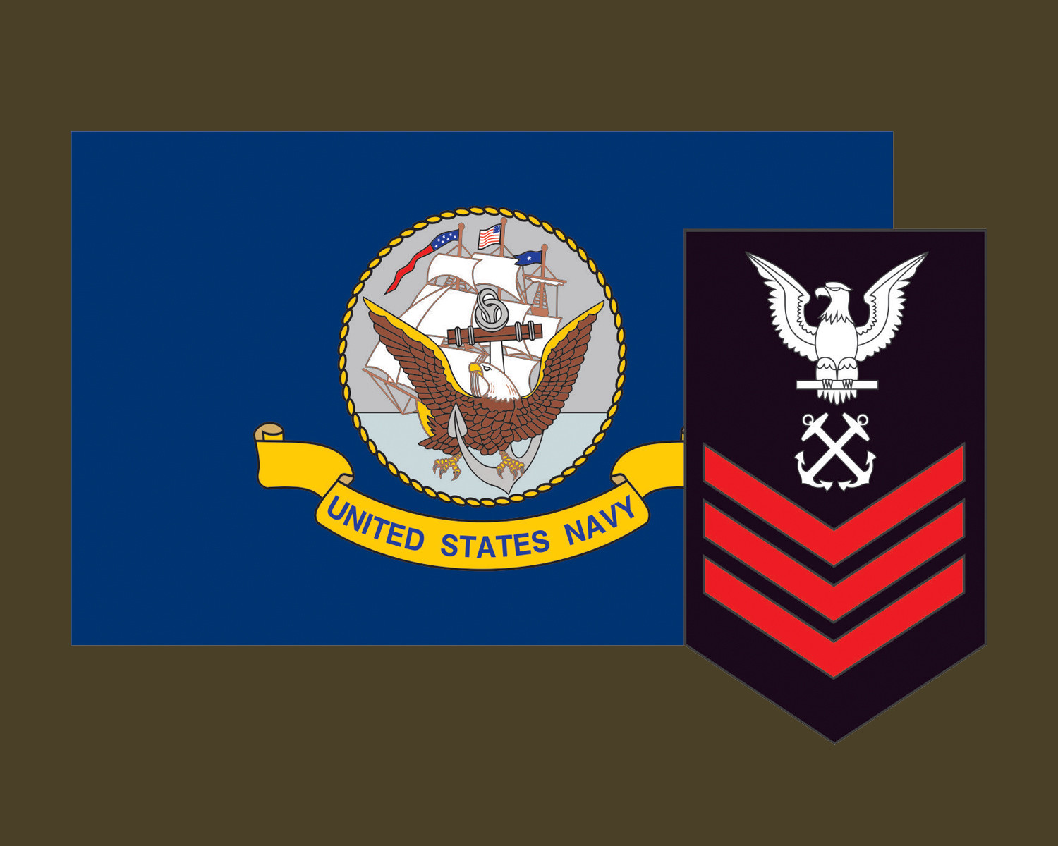 Navy Flag USN with Rank Insignia 3.22x5 Vinyl Decal Sticker for Cars ...