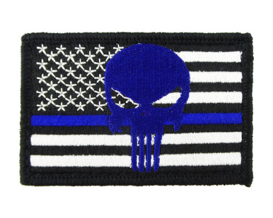Thin Blue Line Skull Police Flag Tactical Velcro Fully Embroidered ...