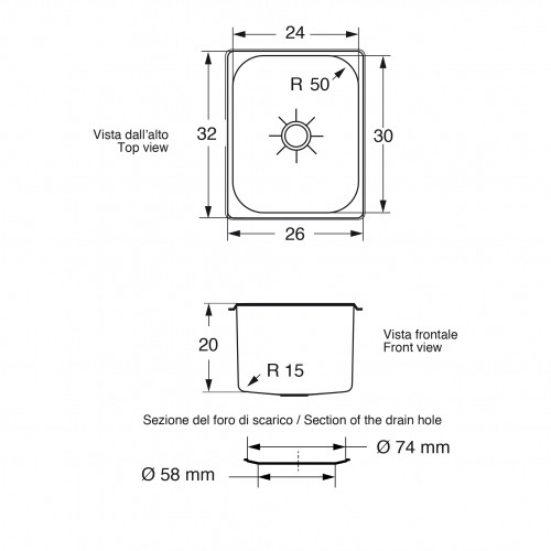 Stainless Single sink, satin finish, inset flange, standard drain hole