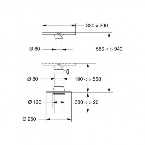 Telescopic gas table pedestal