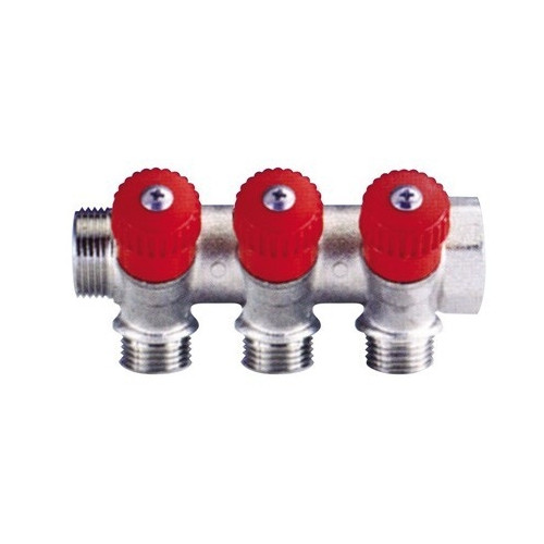 Chromed brass manifold blue taps 3 x 1/2"m