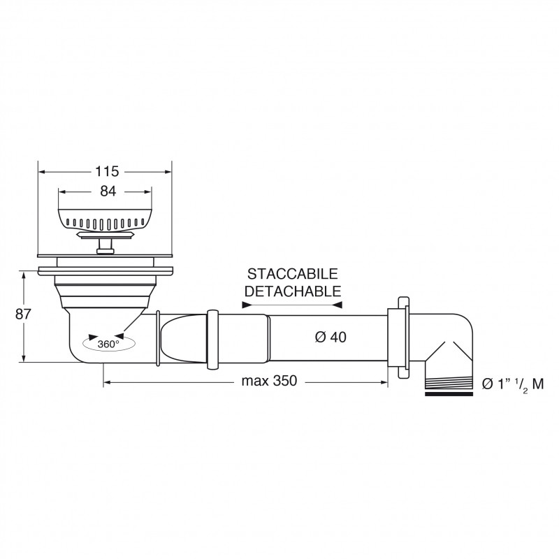 Large elbow strainer waste for waste disposal hole
