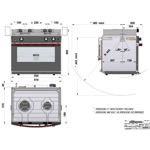 Eno Allure 2 burner marine gas cooker oven grill wood handle