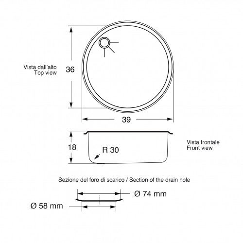 Stainless steel Cylindrical Basin, mirror finish, inset flange ...