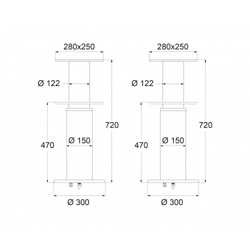 Pair of syncronized electric table pedestals, anodized light alloy