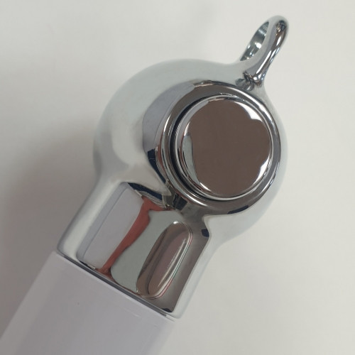 Water saving push button shower head with recessed container and hose