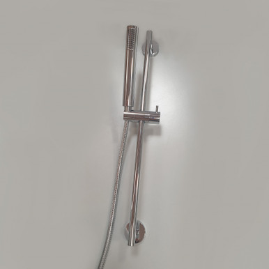 Minimalistic shower rail, shower head, hose, chromed brass