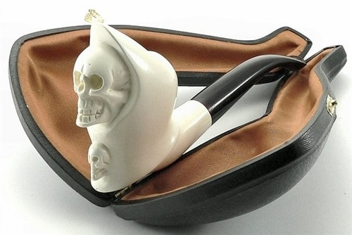 Meerschaum Pipes - Hand Carved Double Skull Grim Reaper Meerschaum Pipe ...