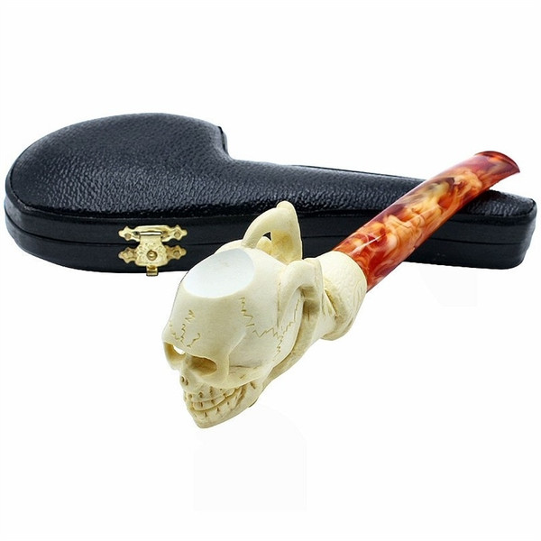 Hand Carved Skull in Backwards Claw Signed 100% Solid Block Meerschaum ...