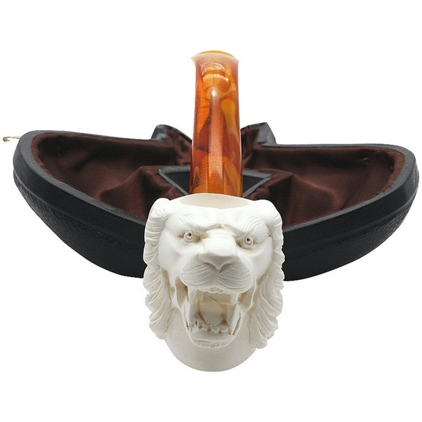 Hand Carved Snarling Tiger 100% Solid Block Meerschaum Pipe | Animal ...